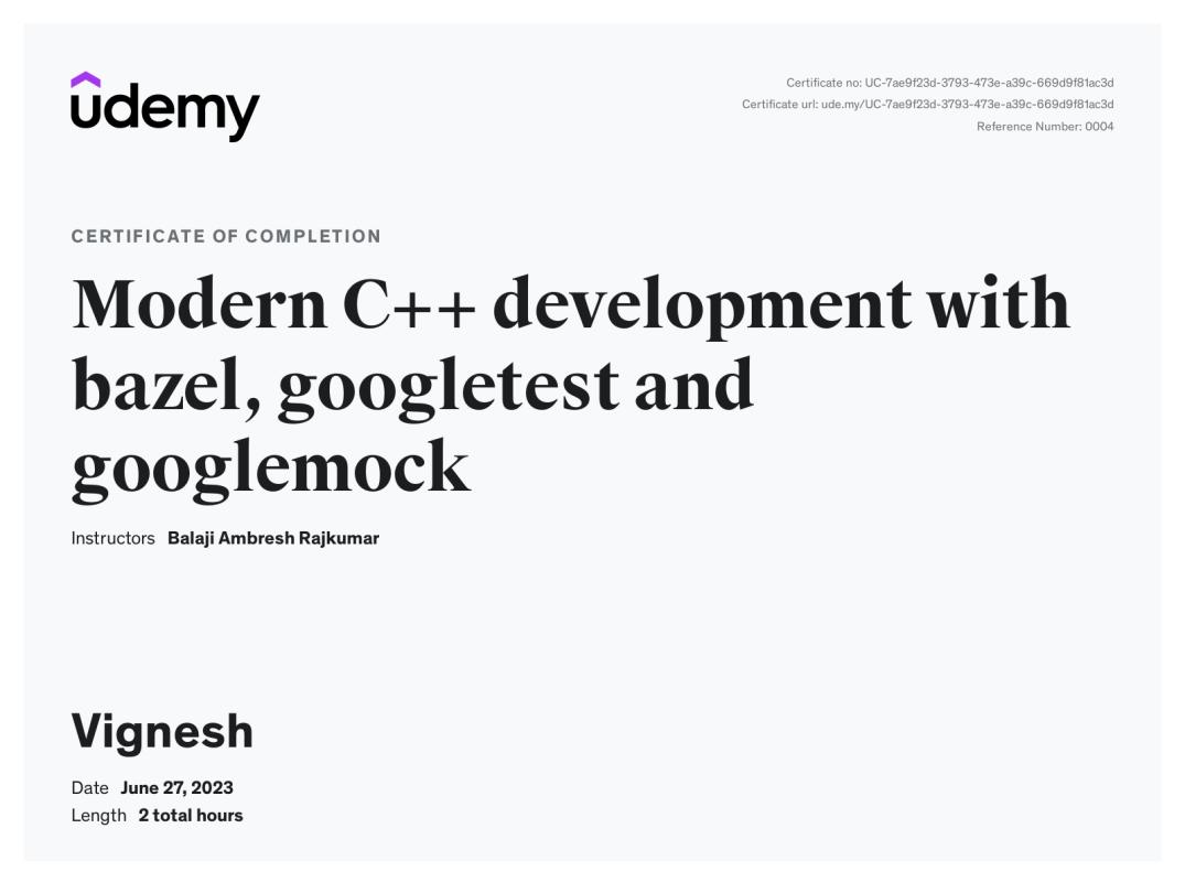 Udemy Course Completion Certificate | Vignesh Radhakrishnan Udemy Course Completion Certificate | Vignesh Radhakrishnan