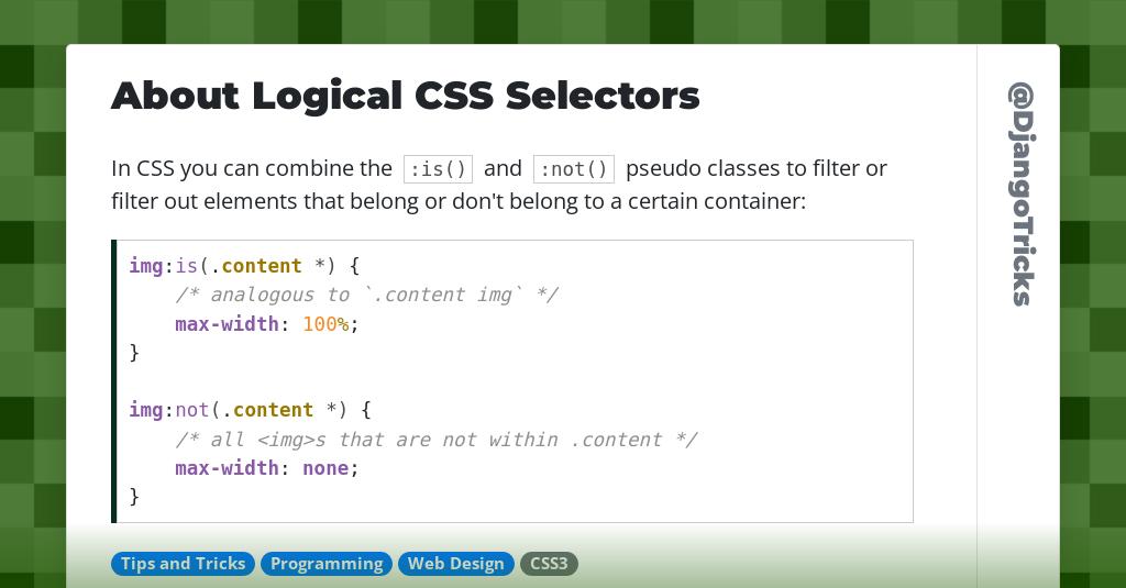 Aidas Bendoraitis on LinkedIn: About Logical CSS Selectors Aidas Bendoraitis on LinkedIn: About Logical CSS Selectors