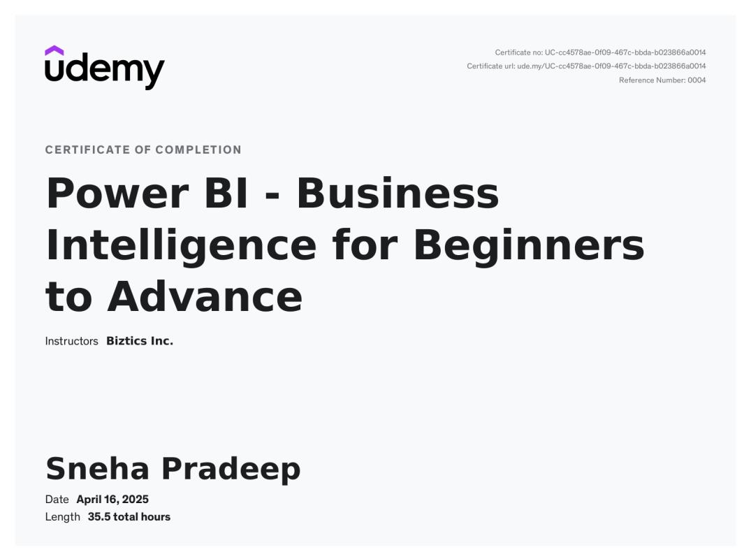 Udemy Course Completion Certificate | Sneha Pradeep Udemy Course Completion Certificate | Sneha Pradeep