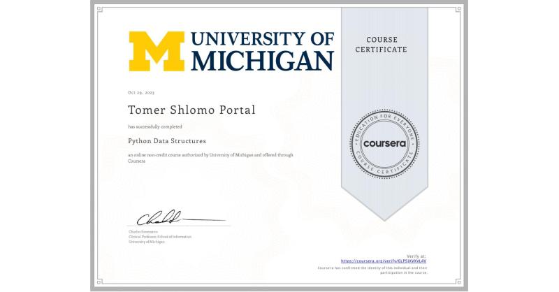 Completion Certificate for Python Data Structures | Tomer Portal Completion Certificate for Python Data Structures | Tomer Portal