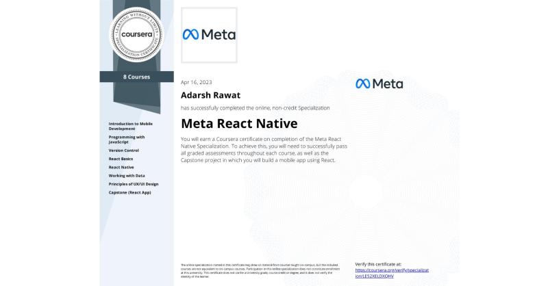 Adarsh Rawat on LinkedIn: Completion Certificate for Meta React Native Adarsh Rawat on LinkedIn: Completion Certificate for Meta React Native