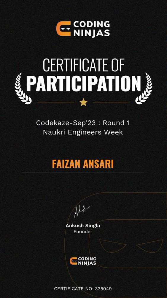 Faizan Ansari on LinkedIn: Codingninjas | Participation Faizan Ansari on LinkedIn: Codingninjas | Participation