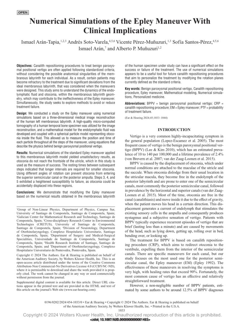 (PDF) Numerical Simulations of the Epley Maneuver With Clinical ... (PDF) Numerical Simulations of the Epley Maneuver With Clinical ...