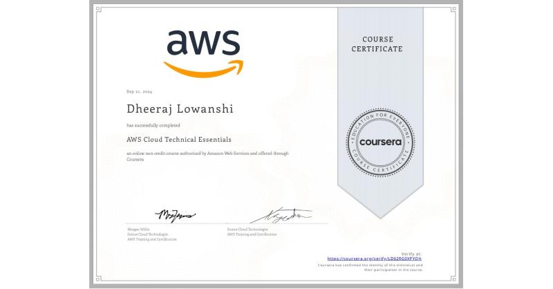 Dheeraj Lowanshi on LinkedIn: Completion Certificate for AWS Cloud ... Dheeraj Lowanshi on LinkedIn: Completion Certificate for AWS Cloud ...