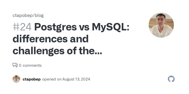 Stanislav Bashkyrtsev on LinkedIn: Postgres vs MySQL: differences and ... Stanislav Bashkyrtsev on LinkedIn: Postgres vs MySQL: differences and ...