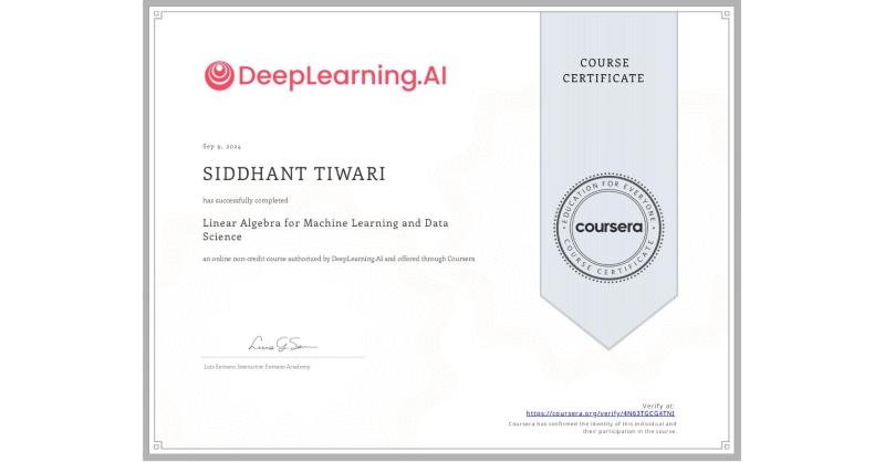 Siddhant Tiwari on LinkedIn: Completion Certificate for Linear Algebra ... Siddhant Tiwari on LinkedIn: Completion Certificate for Linear Algebra ...