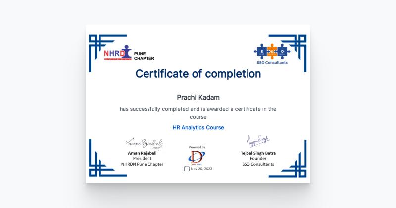 Prachi Kadam on LinkedIn: Prachi Kadam's Certificate for HR Analytics ... Prachi Kadam on LinkedIn: Prachi Kadam's Certificate for HR Analytics ...