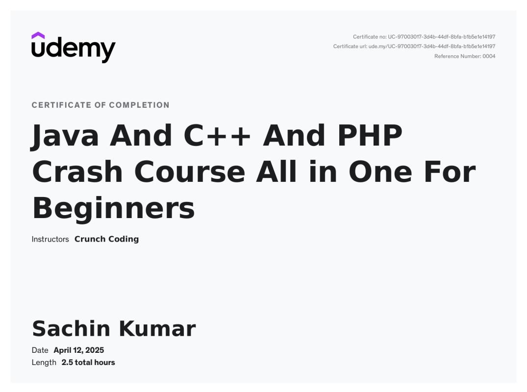 Udemy Course Completion Certificate | Sachin Kumar Udemy Course Completion Certificate | Sachin Kumar