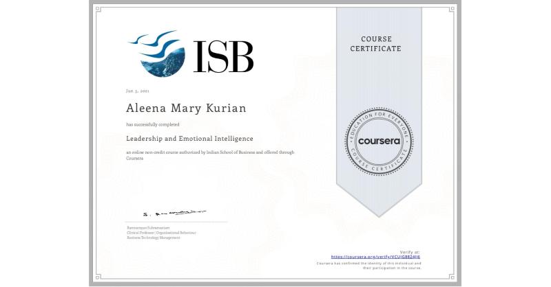 Aleena Mary Kurian on LinkedIn: Completion Certificate for Leadership ... Aleena Mary Kurian on LinkedIn: Completion Certificate for Leadership ...