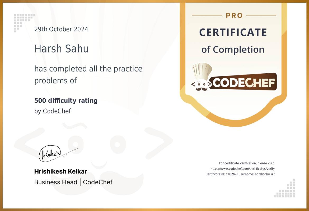 Harsh Sahu on LinkedIn: CodeChef Certificate - Harsh Sahu Harsh Sahu on LinkedIn: CodeChef Certificate - Harsh Sahu