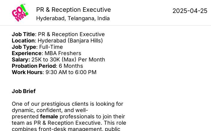 PR Cum Front Desk Executive | Chichula Sarath Kumar PR Cum Front Desk Executive | Chichula Sarath Kumar