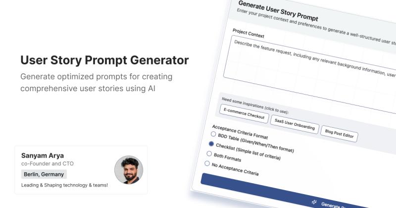 Sanyam Arya | User Story Prompt Generator | Sanyam Arya Sanyam Arya | User Story Prompt Generator | Sanyam Arya