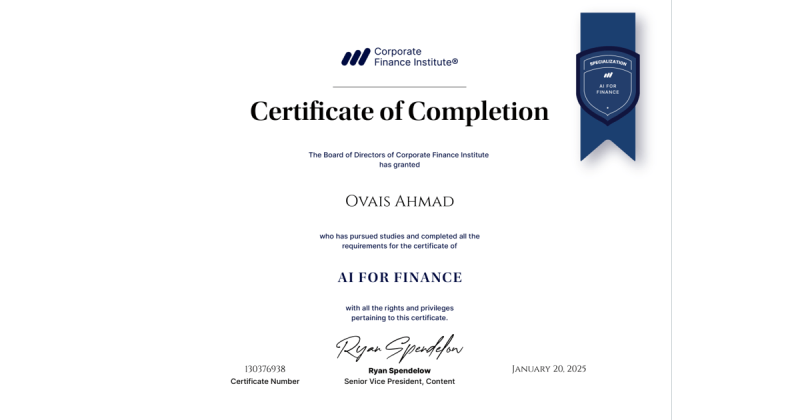 AI for Finance Specialization • Ovais Ahmad • Corporate Finance ... AI for Finance Specialization • Ovais Ahmad • Corporate Finance ...