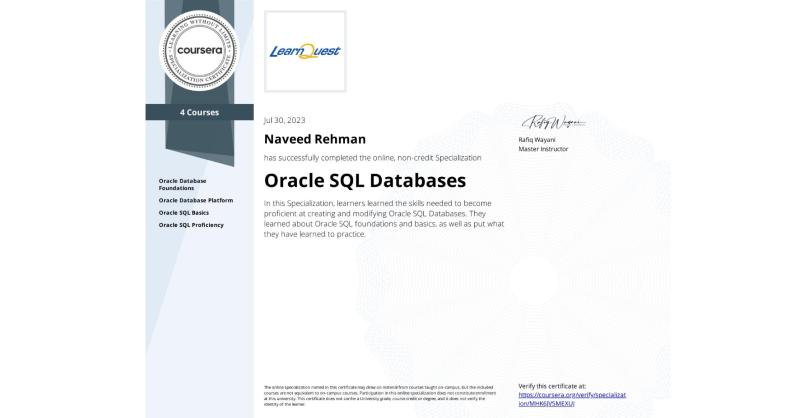 Naveed Ur Rehman on LinkedIn: Completion Certificate for Oracle SQL ... Naveed Ur Rehman on LinkedIn: Completion Certificate for Oracle SQL ...