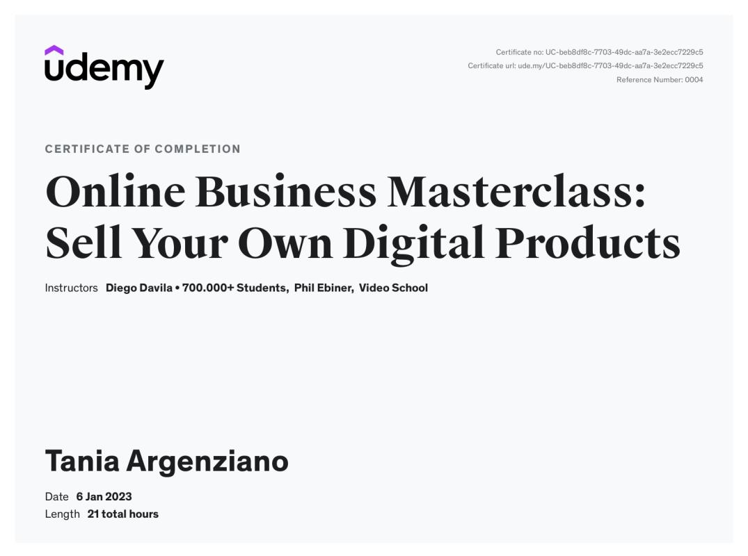Udemy Course Completion Certificate | Tania Argenziano Udemy Course Completion Certificate | Tania Argenziano