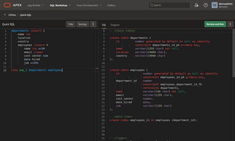 Using QuickSQL to generate table DDL and sample data in Oracle Database ... Using QuickSQL to generate table DDL and sample data in Oracle Database ...