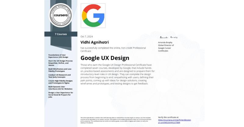 Vidhi Agnihotri on LinkedIn: Completion Certificate for Google UX Design Vidhi Agnihotri on LinkedIn: Completion Certificate for Google UX Design