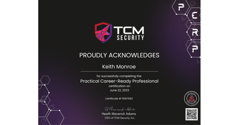 Practical Career Ready Professional • Keith Monroe • TCM Security ... Practical Career Ready Professional • Keith Monroe • TCM Security ...