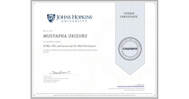 MUSTAPHA UKIZURU on LinkedIn: Completion Certificate for HTML, CSS, and ... MUSTAPHA UKIZURU on LinkedIn: Completion Certificate for HTML, CSS, and ...