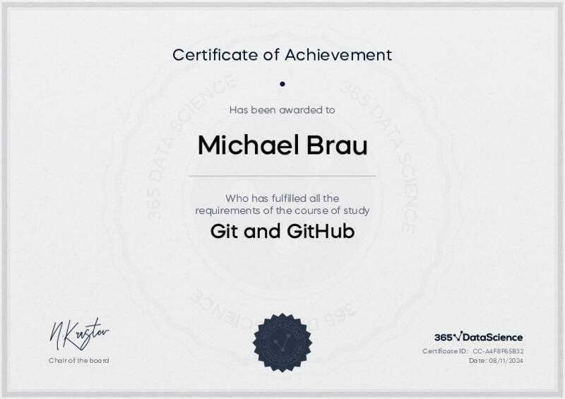 Michael Brau on LinkedIn: Certificate of Achievement: Git and GitHub ... Michael Brau on LinkedIn: Certificate of Achievement: Git and GitHub ...