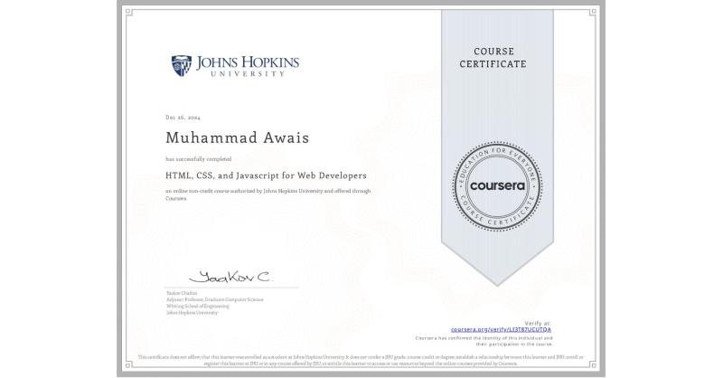 Muhammad Awais on LinkedIn: Completion Certificate for HTML, CSS, and ... Muhammad Awais on LinkedIn: Completion Certificate for HTML, CSS, and ...