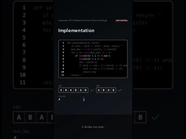 LeetKey on LinkedIn: LeetCode 1071 Greatest Common Divisor of Strings LeetKey on LinkedIn: LeetCode 1071 Greatest Common Divisor of Strings