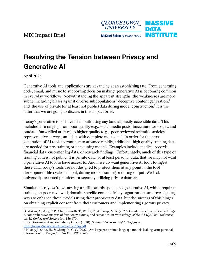 MDI Impact Brief — Resolving the Tension between Privacy and Generative ... MDI Impact Brief — Resolving the Tension between Privacy and Generative ...