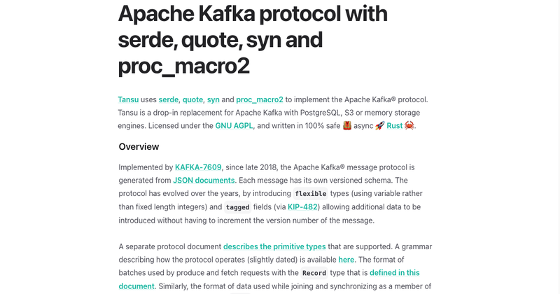 Peter Morgan on LinkedIn: Apache Kafka protocol with serde, quote, syn ... Peter Morgan on LinkedIn: Apache Kafka protocol with serde, quote, syn ...