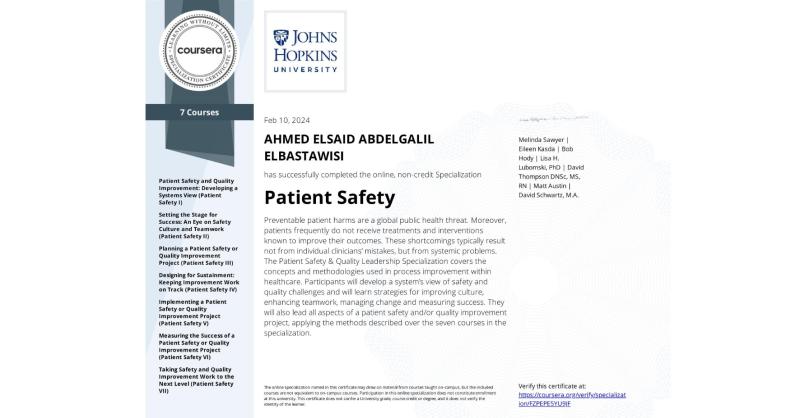 Dr Ahmed Elsaid on LinkedIn: Completion Certificate for Patient Safety Dr Ahmed Elsaid on LinkedIn: Completion Certificate for Patient Safety