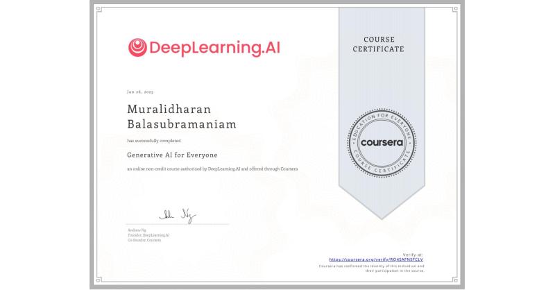 Muralidharan Balasubramaniam on LinkedIn: Completion Certificate for ... Muralidharan Balasubramaniam on LinkedIn: Completion Certificate for ...
