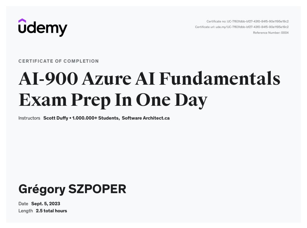 Udemy Course Completion Certificate | Grégory Szpoper Udemy Course Completion Certificate | Grégory Szpoper