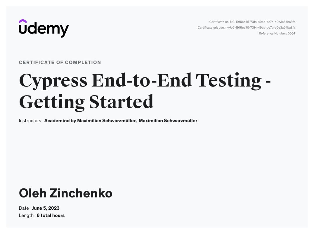 Oleh Zinchenko on LinkedIn: Udemy Course Completion Certificate Oleh Zinchenko on LinkedIn: Udemy Course Completion Certificate