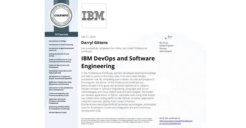 Darryl Gittens on LinkedIn: Completion Certificate for IBM DevOps and ... Darryl Gittens on LinkedIn: Completion Certificate for IBM DevOps and ...