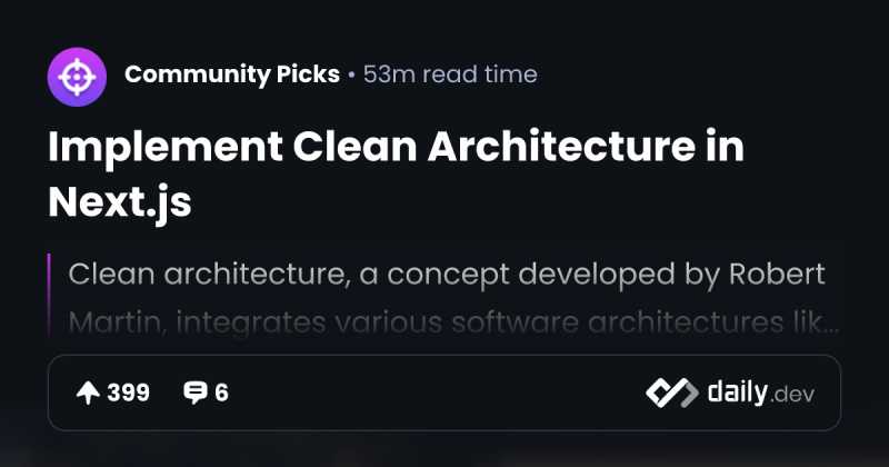 Ardi Germenji on LinkedIn: Implement Clean Architecture in Next.js ... Ardi Germenji on LinkedIn: Implement Clean Architecture in Next.js ...