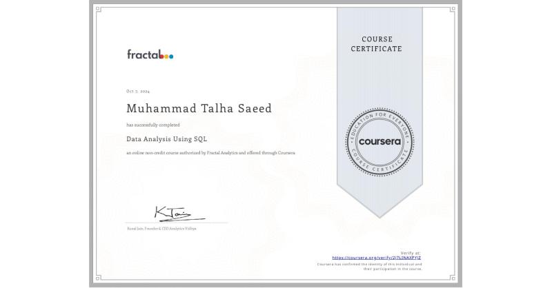 Muhammad Talha Saeed on LinkedIn: Completion Certificate for Data ... Muhammad Talha Saeed on LinkedIn: Completion Certificate for Data ...