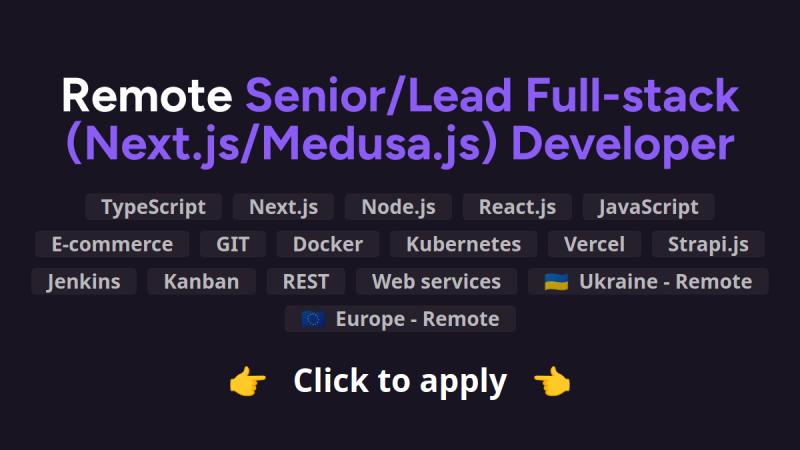 RemoteYeah on LinkedIn: Remote Senior/Lead Full-stack (Next.js/Medusa ... RemoteYeah on LinkedIn: Remote Senior/Lead Full-stack (Next.js/Medusa ...