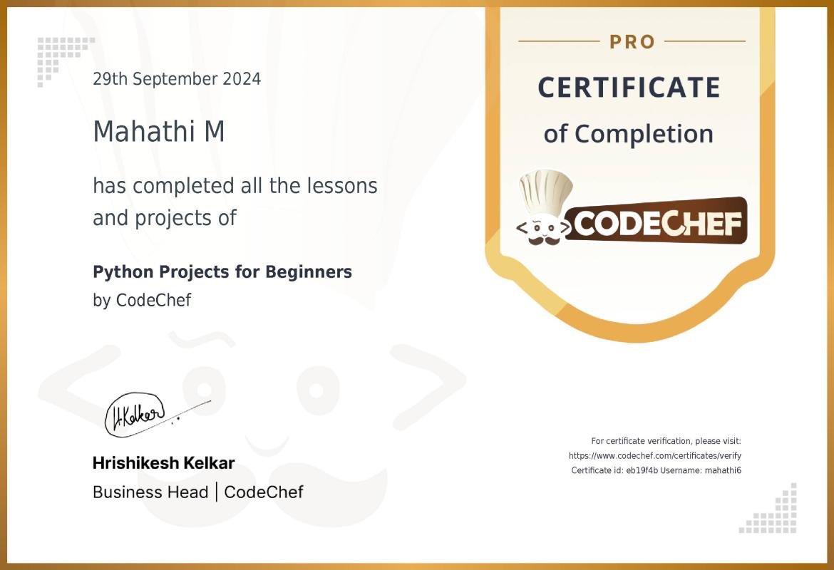 Mahathi Muthu on LinkedIn: CodeChef Certificate - Mahathi M Mahathi Muthu on LinkedIn: CodeChef Certificate - Mahathi M
