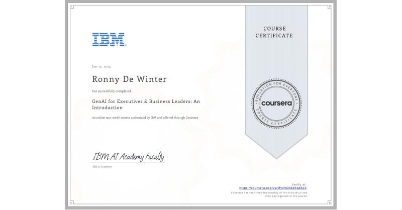 Ronny De Winter on LinkedIn: Completion Certificate for Generative AI ... Ronny De Winter on LinkedIn: Completion Certificate for Generative AI ...