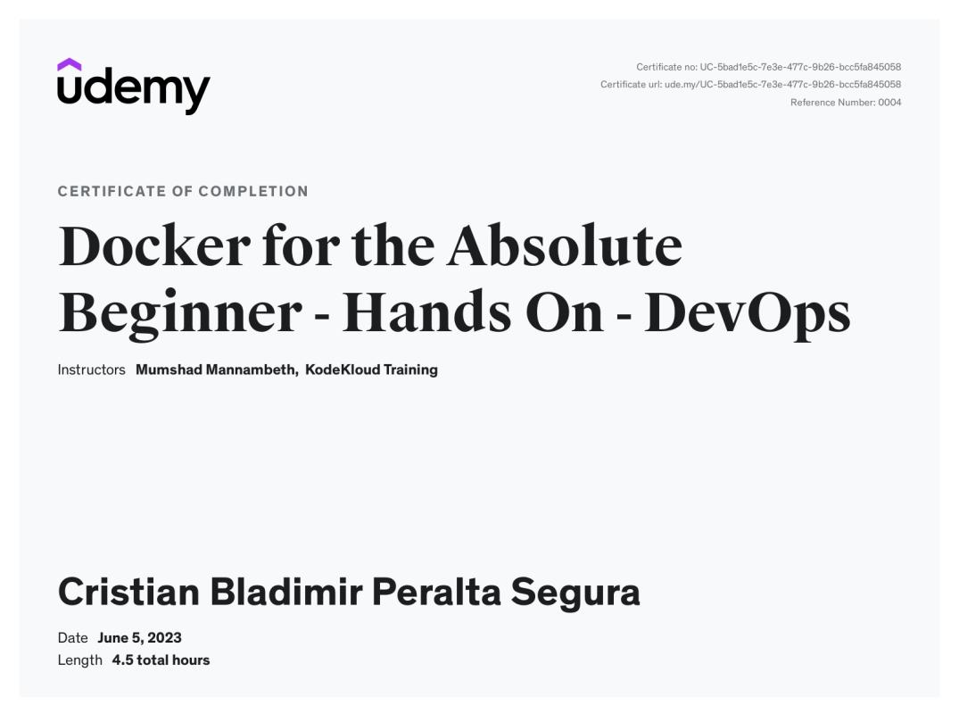 Cristian Bladimir Peralta Segura on LinkedIn: Udemy Course Completion ... Cristian Bladimir Peralta Segura on LinkedIn: Udemy Course Completion ...