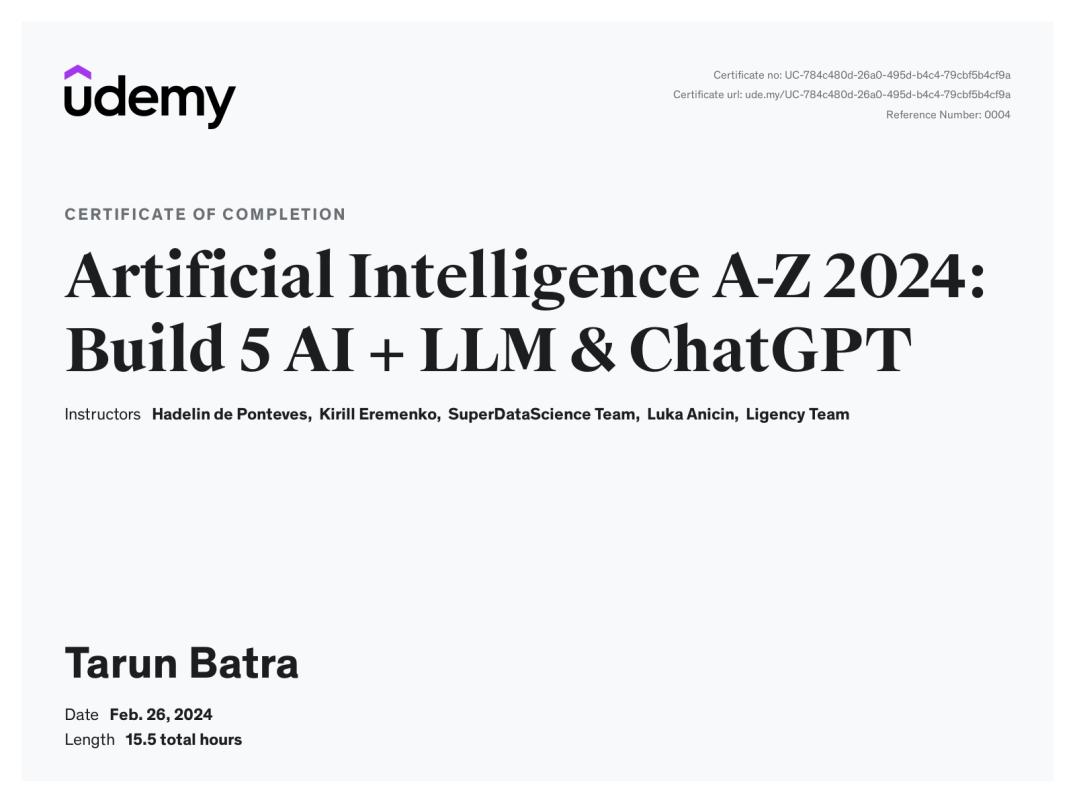 Tarun Batra on LinkedIn: Udemy Course Completion Certificate Tarun Batra on LinkedIn: Udemy Course Completion Certificate