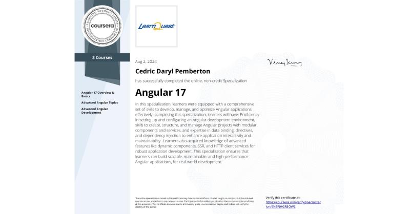 Cedric Pemberton on LinkedIn: Completion Certificate for Angular 17 Cedric Pemberton on LinkedIn: Completion Certificate for Angular 17