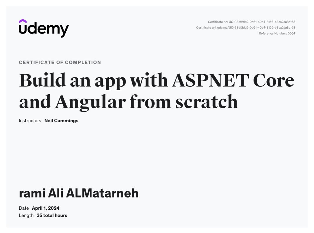 Udemy Course Completion Certificate | Rami Ali Mohammad ALMatarneh Udemy Course Completion Certificate | Rami Ali Mohammad ALMatarneh