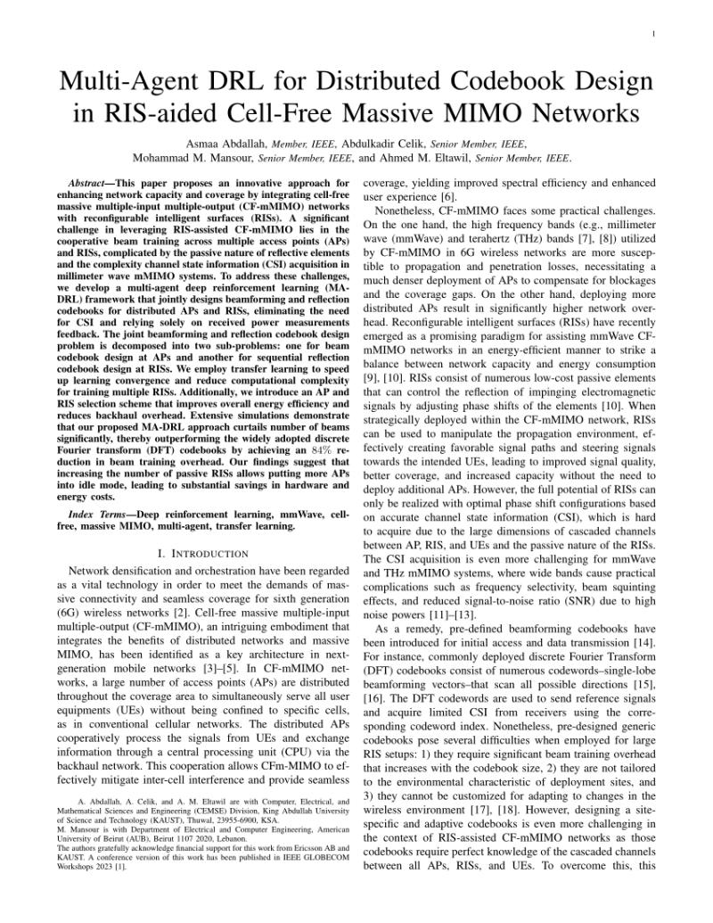 (PDF) Multi-Agent DRL for Distributed Codebook Design in RIS-aided ... (PDF) Multi-Agent DRL for Distributed Codebook Design in RIS-aided ...