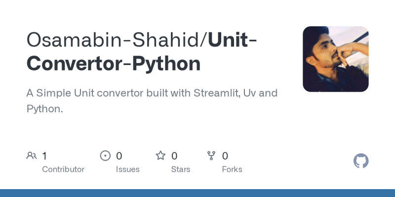GitHub - Osamabin-Shahid/Unit-Convertor-Python: A Simple Unit convertor ... GitHub - Osamabin-Shahid/Unit-Convertor-Python: A Simple Unit convertor ...