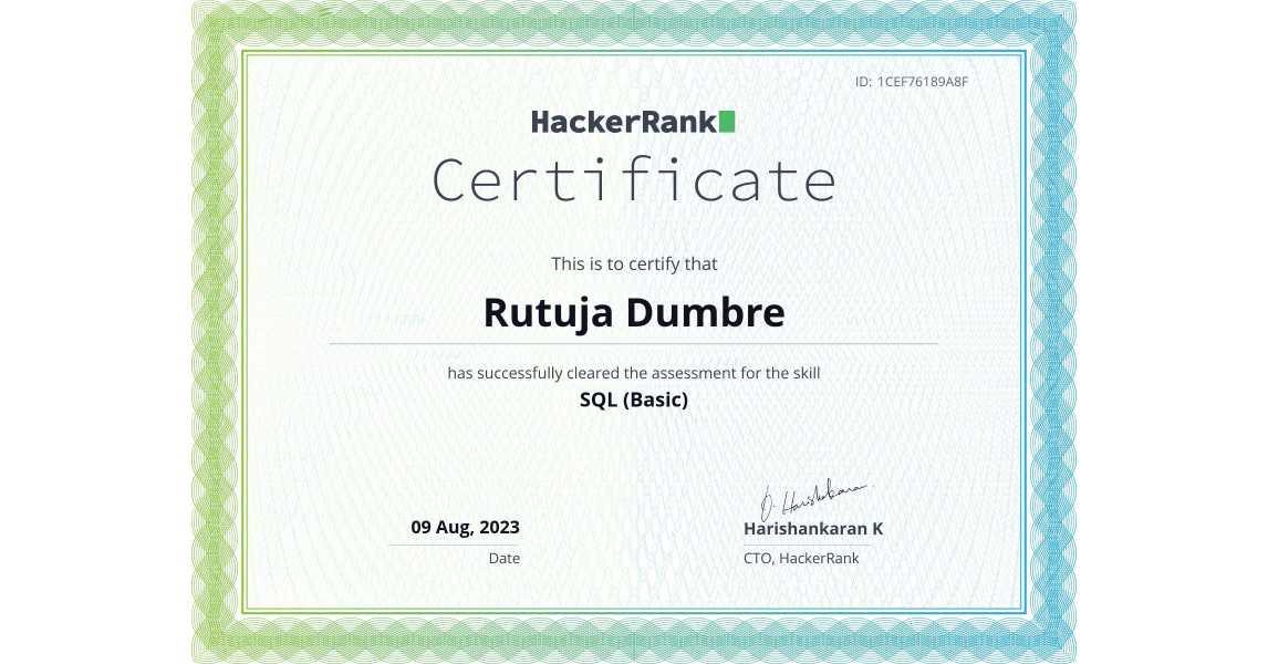 Rutuja Dumbre on LinkedIn: HackerRank Skill Certificate Rutuja Dumbre on LinkedIn: HackerRank Skill Certificate