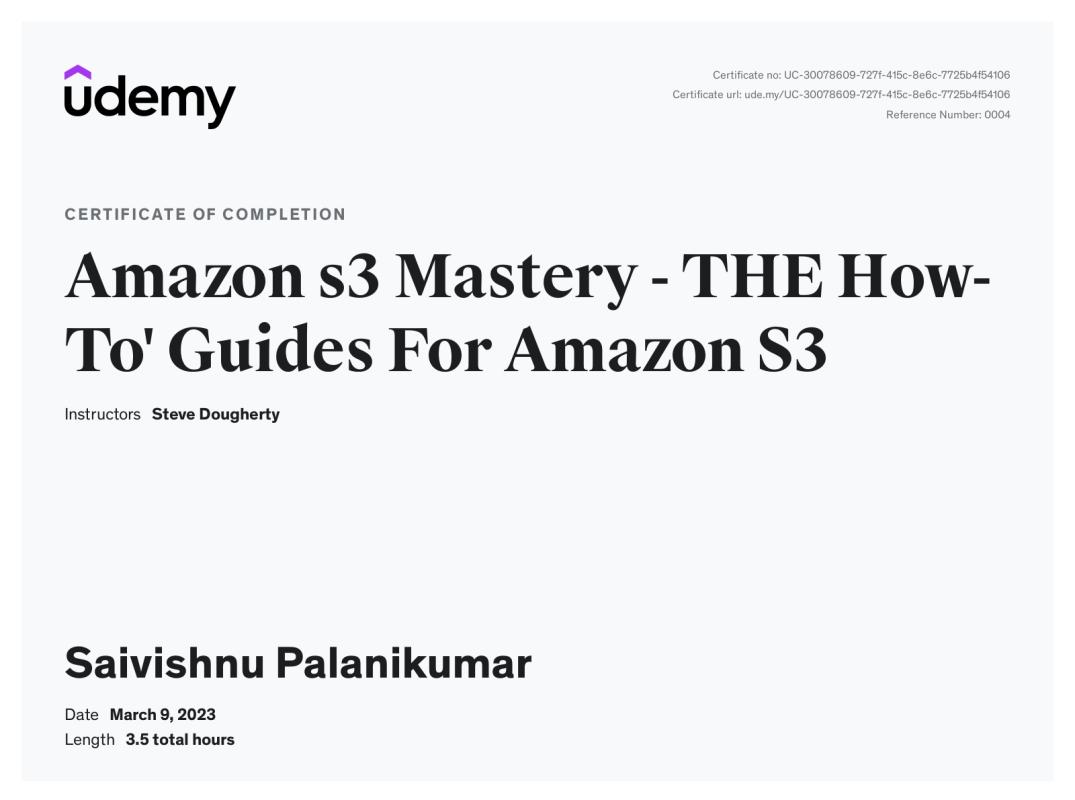 Sai Vishnu Palani Kumar on LinkedIn: Udemy Course Completion Certificate Sai Vishnu Palani Kumar on LinkedIn: Udemy Course Completion Certificate