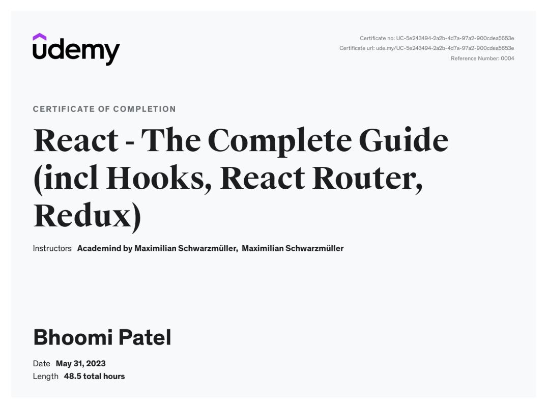 Udemy Course Completion Certificate | bhoomi patel Udemy Course Completion Certificate | bhoomi patel