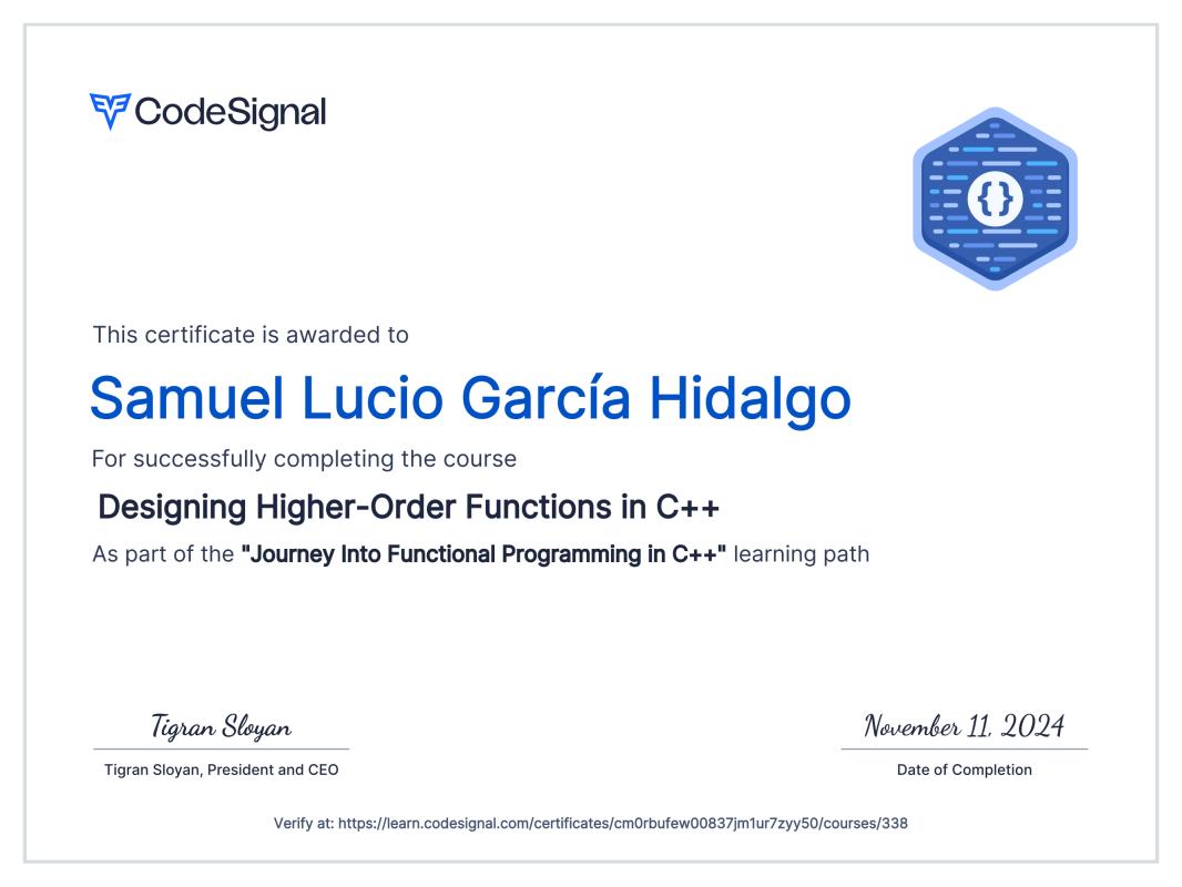 Samuel Lucio G. on LinkedIn: Course certificate for Designing Higher ... Samuel Lucio G. on LinkedIn: Course certificate for Designing Higher ...