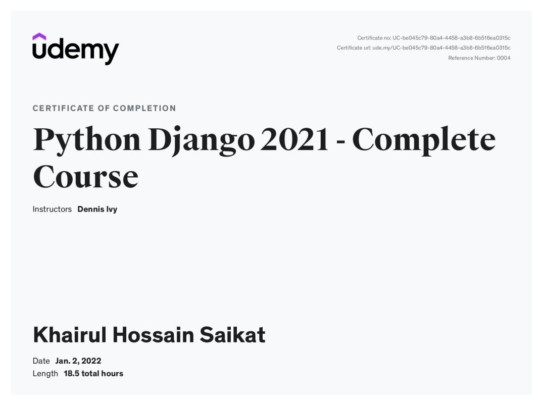 Khairul Hossain Saikat on LinkedIn: Udemy Course Completion Certificate Khairul Hossain Saikat on LinkedIn: Udemy Course Completion Certificate