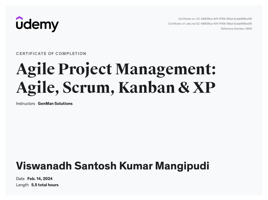 Santosh Kumar Mangipudi on LinkedIn: Udemy Course Completion Certificate Santosh Kumar Mangipudi on LinkedIn: Udemy Course Completion Certificate